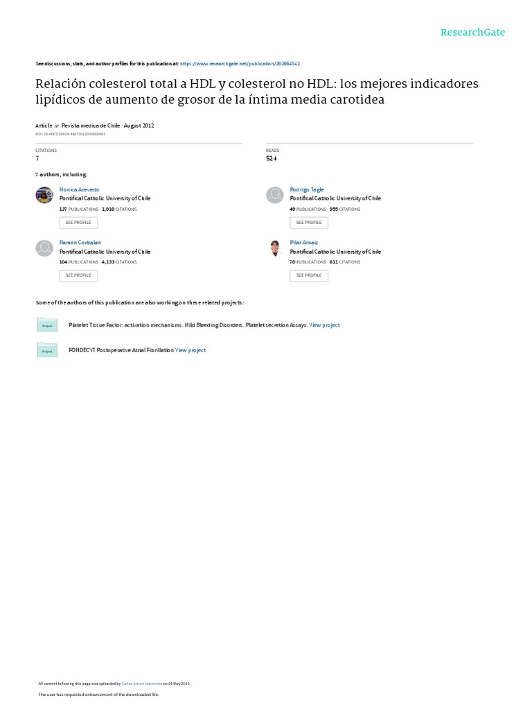 Relacion Colesterol Total A HDL y Colesterol No HD PDF | PDF | Colesterol | Lipoproteína de alta ...