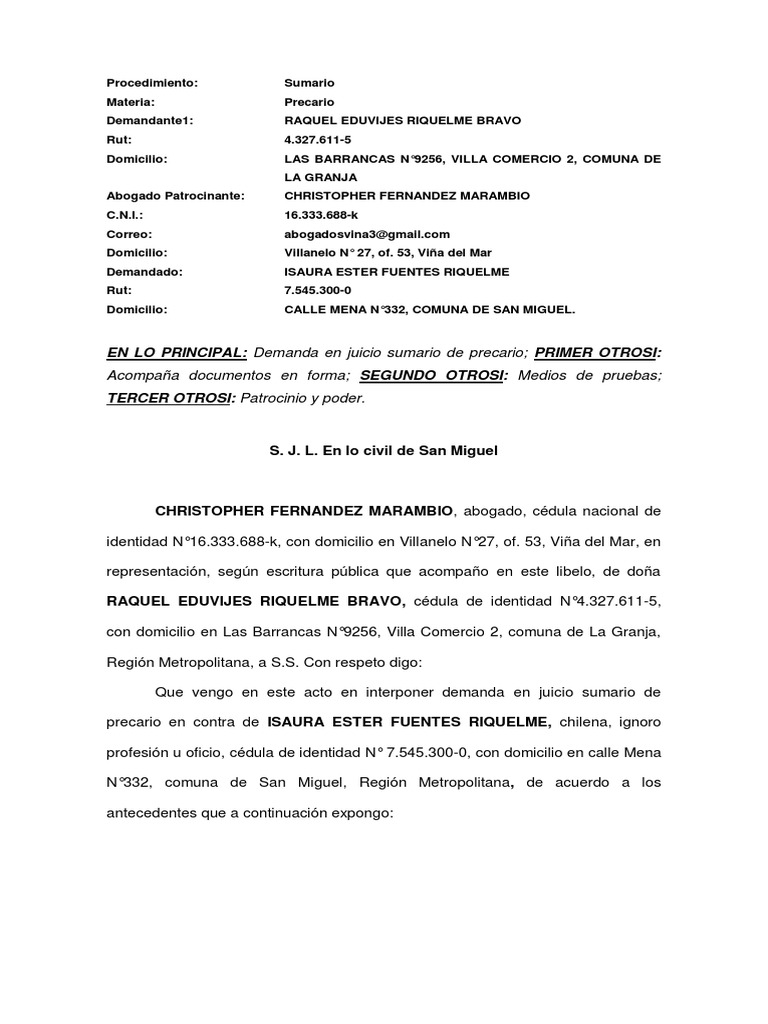 Formato Precario | PDF | Procedimiento Civil | Propiedad