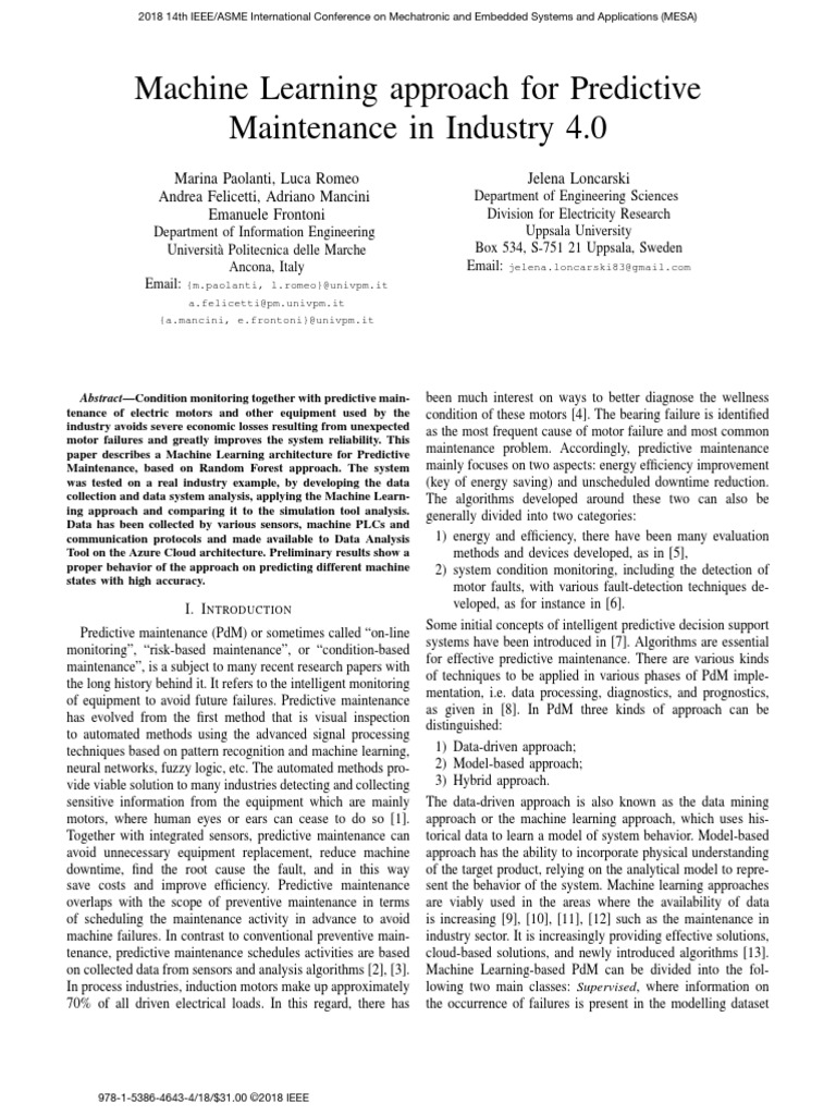 Machine Learning Approach For Predictive Maintenance in Industry 4.0 | PDF | Machine Learning ...