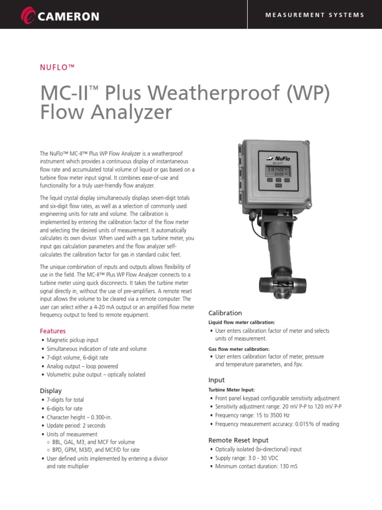Mc-Ii Plus Weatherproof (WP) Flow Analyzer: Nuflo | PDF | Flow ...