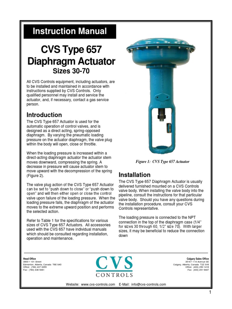CVS Type 657 Diaphragm Actuator: Instruction Manual | PDF | Valve ...