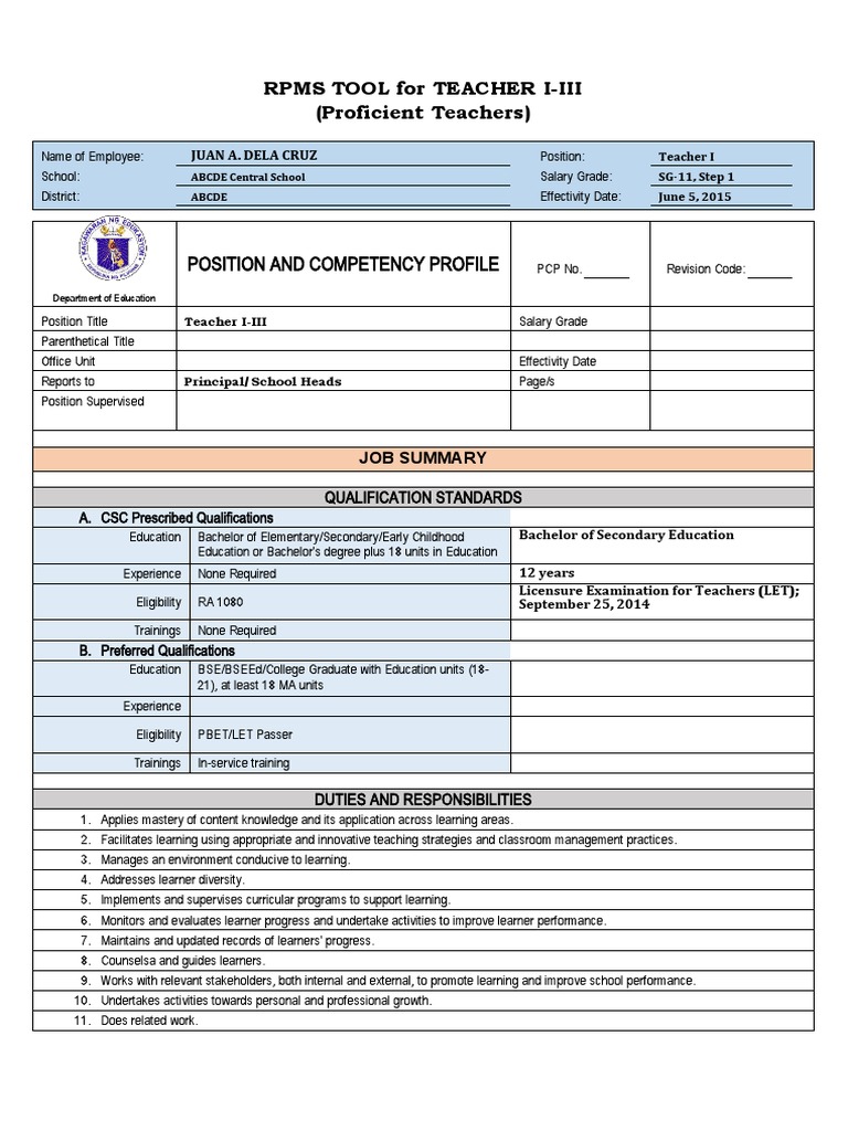 Rpms SAMPLE | PDF | Teachers | Classroom