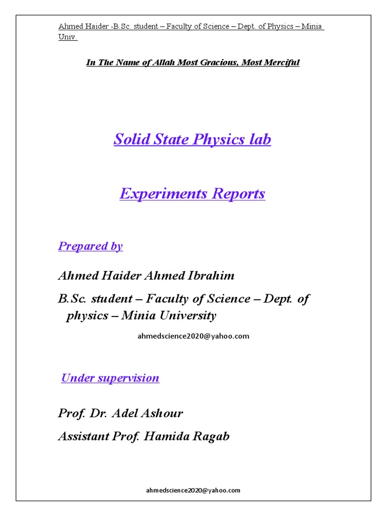 Experiments Reports of Solid State Physics | PDF | Thin Film Solar Cell ...