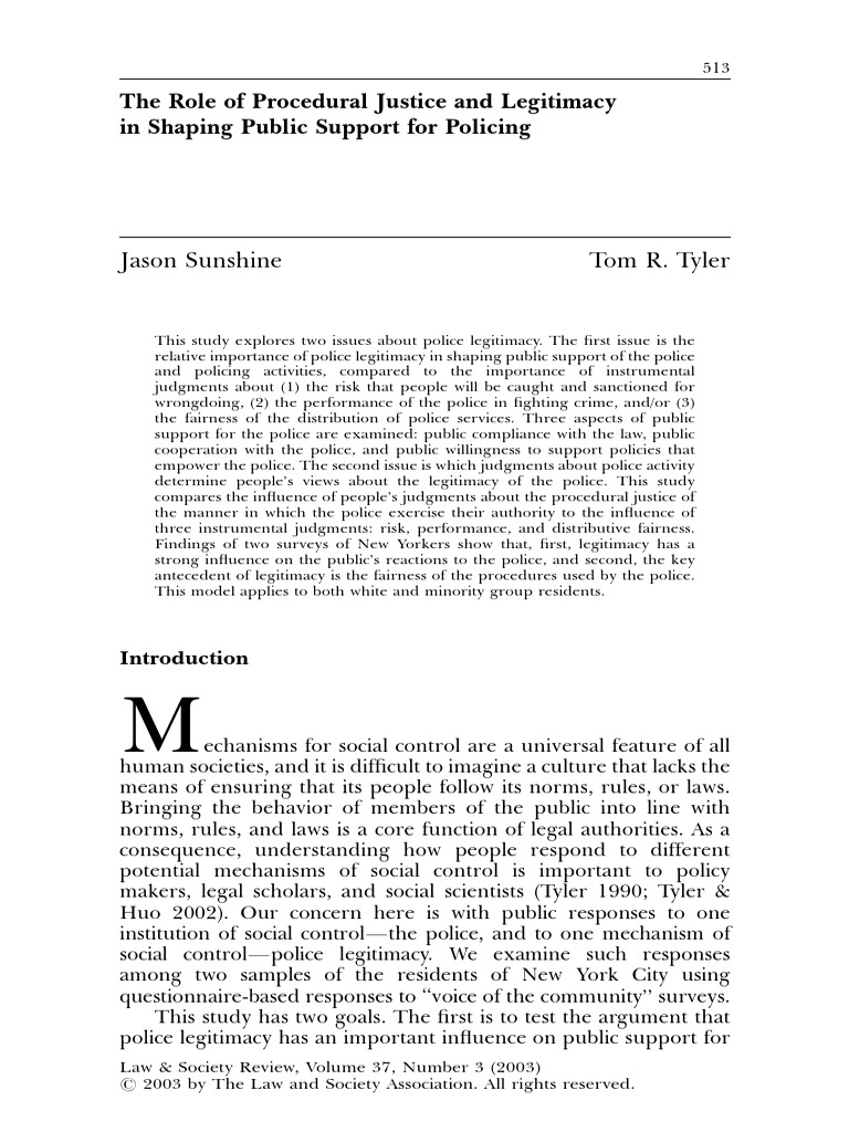 Jason Sunshine Tom Tyler - The Role of Procedural Justice | Download ...