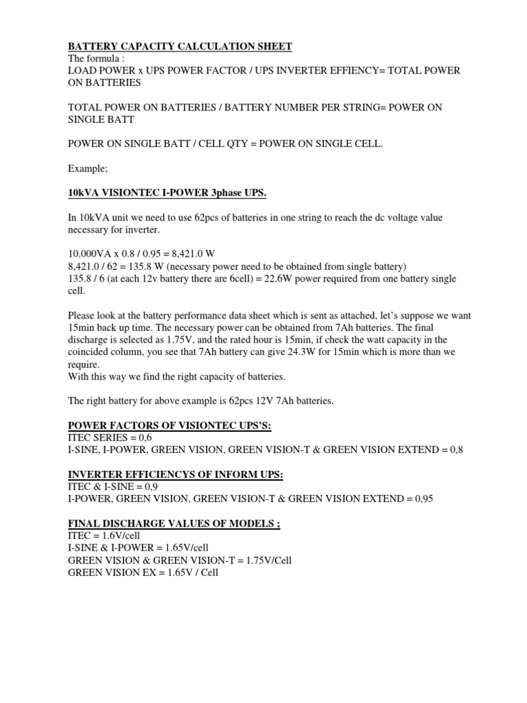 Battery Capacity Calculation Guide | PDF