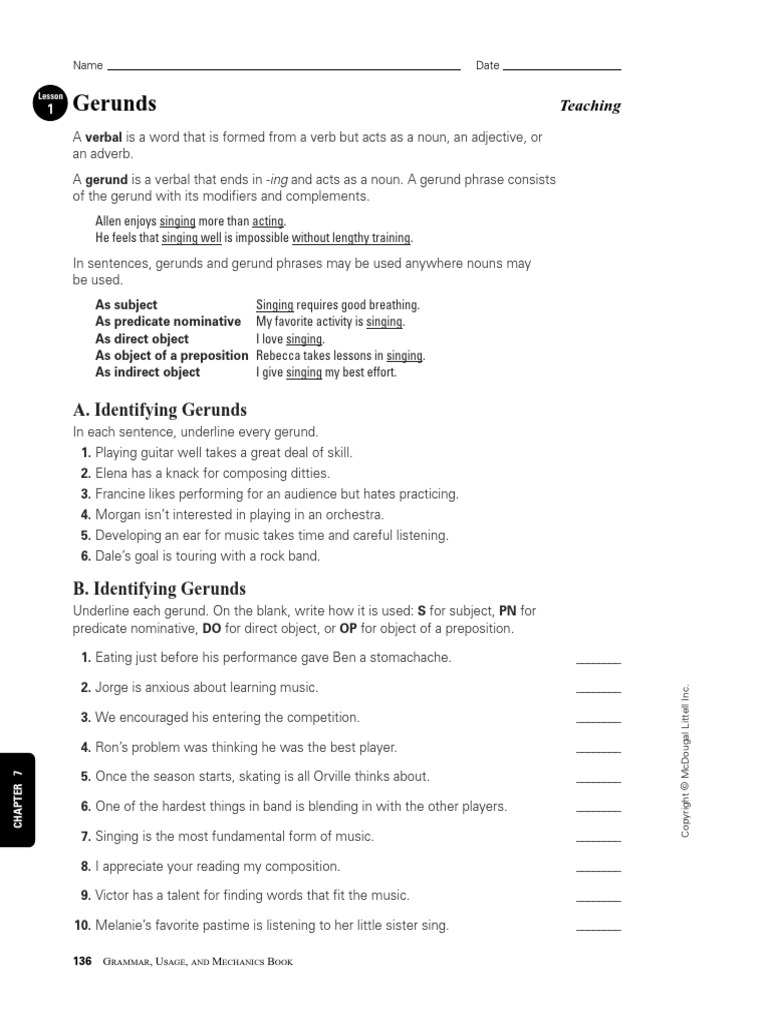 A. Identifying Gerunds | PDF | Verb | Adjective