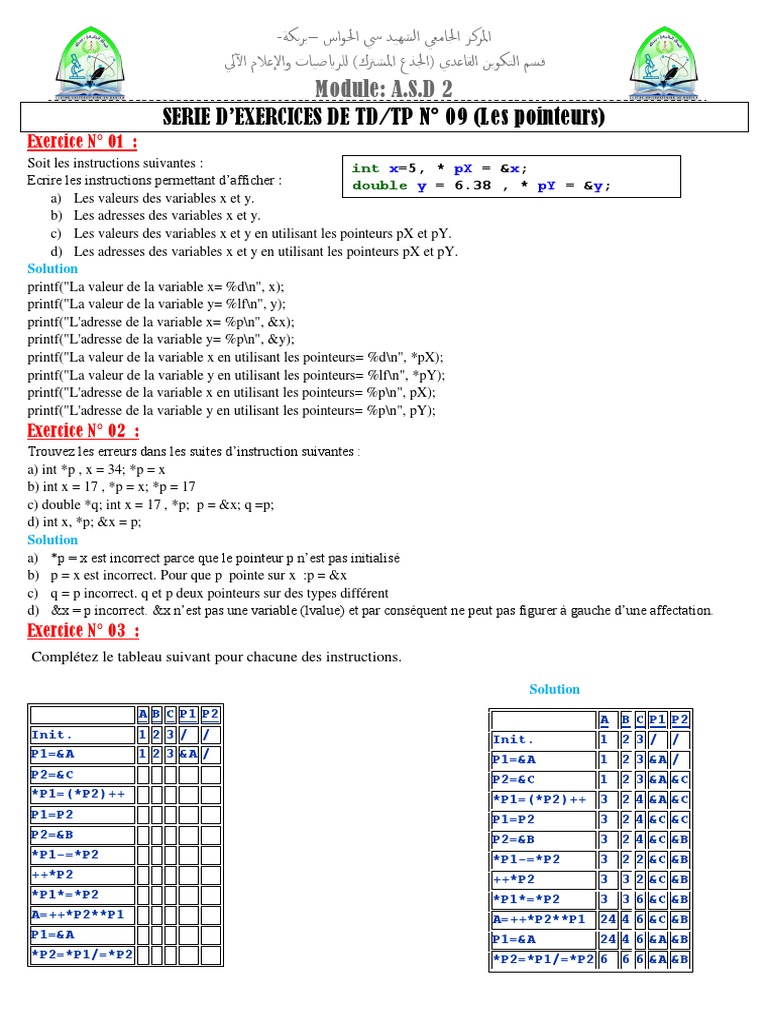 Corrigé TD TP 10 ASD - Les Pointeurs | PDF | Pointeur (programmation) | Données