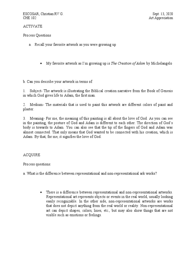 Process Questions, Week 3 - Art Appreciation | PDF | Michelangelo ...