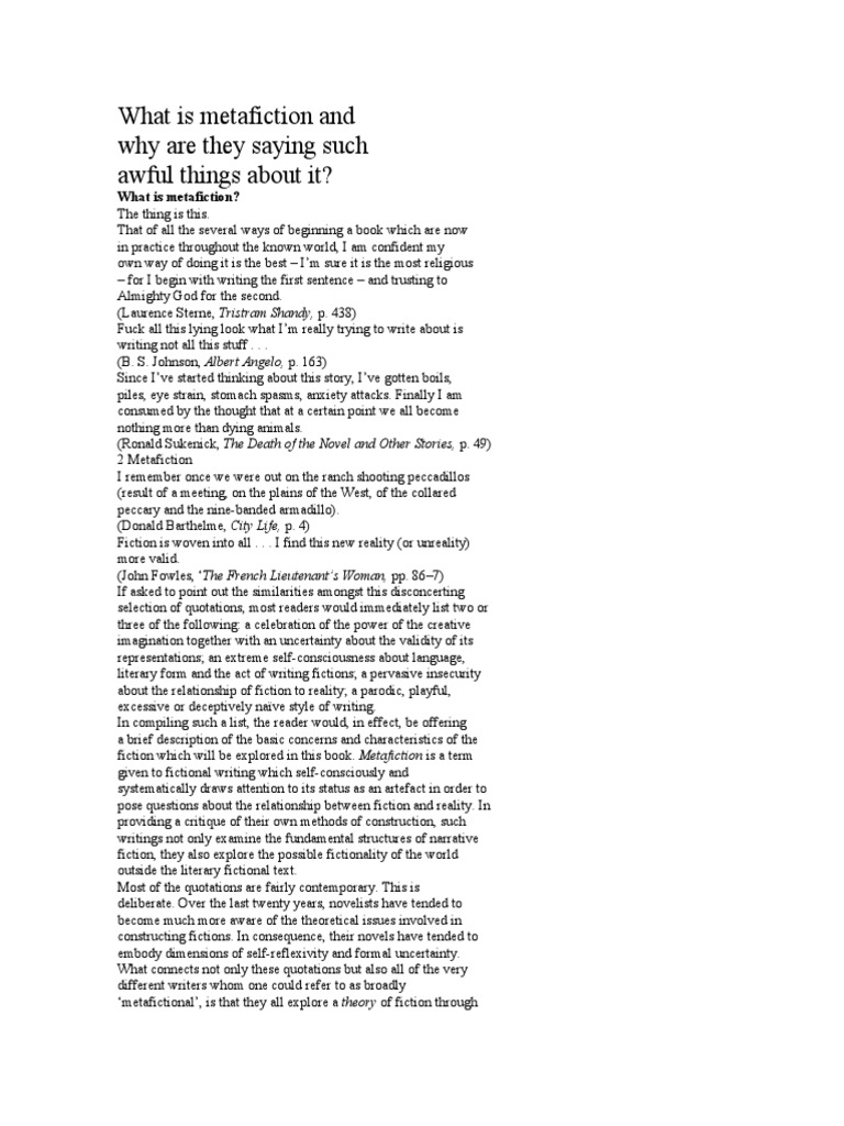 What Is Metafiction and Why Are They Saying Such Awful Things About It ...