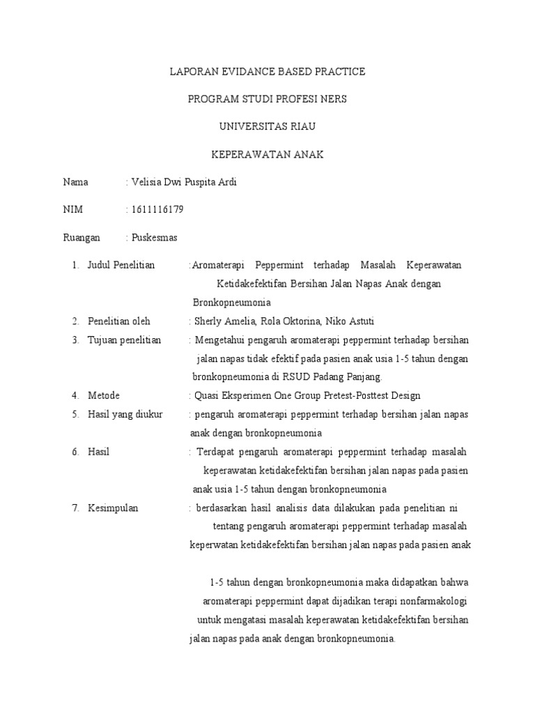 Laporan Evidance Based Practice Puskesmas Pdf
