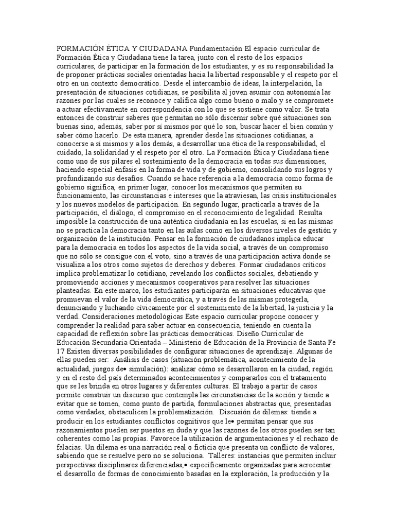 Formación ética Y Ciudadana Fundamentación El Espacio Curricular De