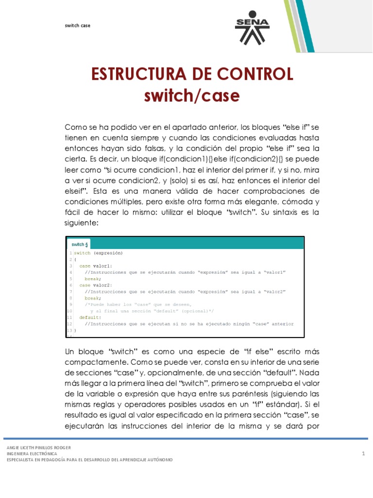 Estructura de Control Switch Case PDF | PDF | Flujo de control | Software
