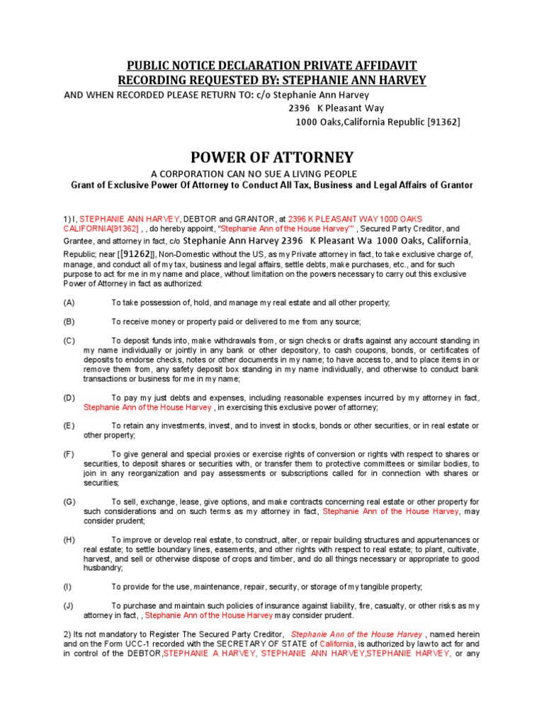 Exclusive Power of Attorney Declaration | PDF | Power Of Attorney ...