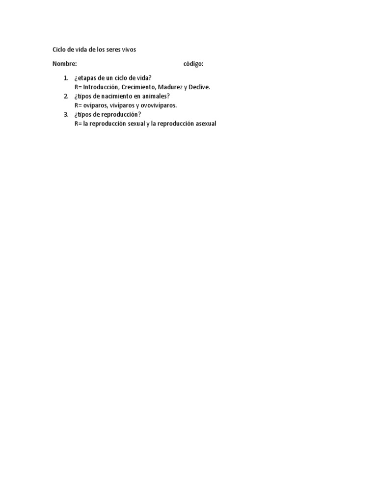 Ciclo de Vida de Los Seres Vivos-Taller | PDF