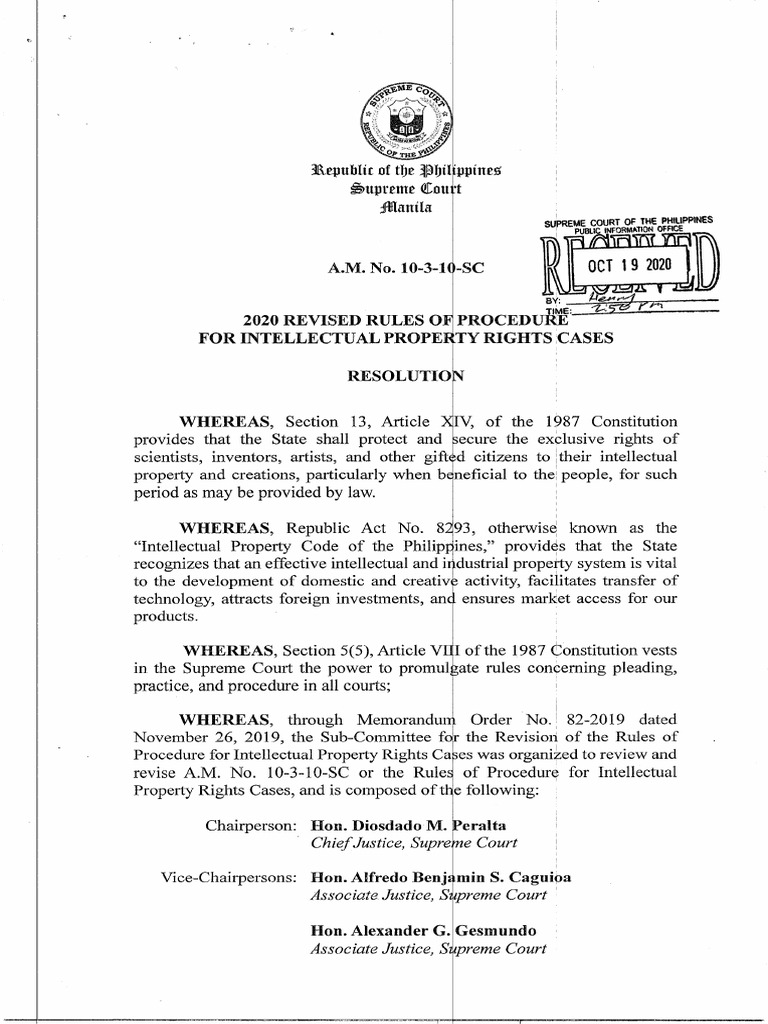 2020 Revised Rules of Procedure For Intellectual Property Rights Cases ...