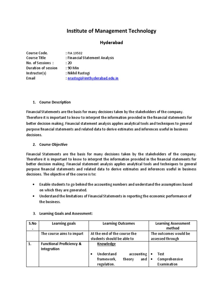 FSA Handout 2020 | PDF | Valuation (Finance) | Financial Statement
