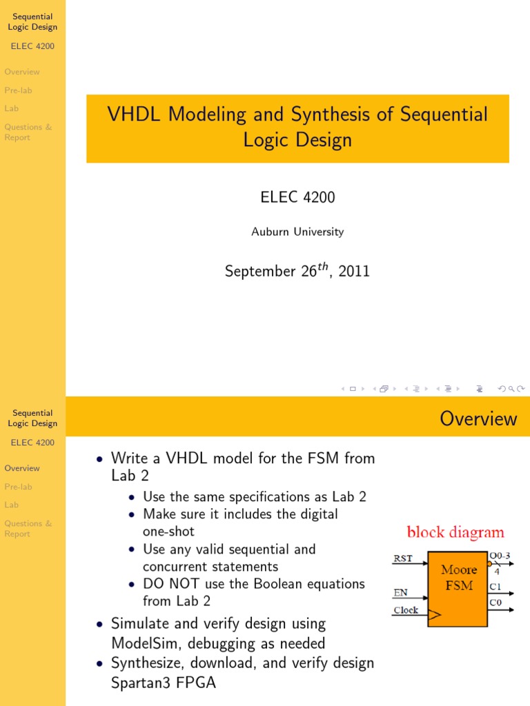 VHDL Modeling and Synthesis of Sequential Logic Design: ELEC 4200 | PDF | Vhdl | Logic Synthesis