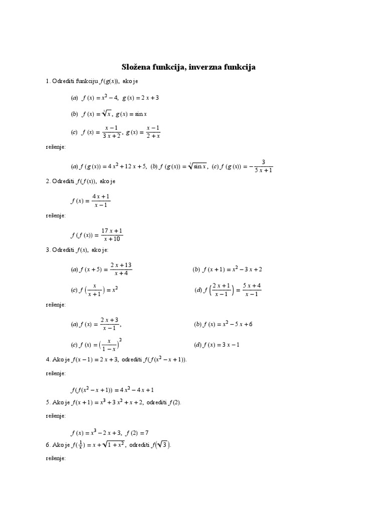 Kompozicija Funkcija Inverzna Funkcija Zadaci Za Vec5bebu 2014 PDF | PDF