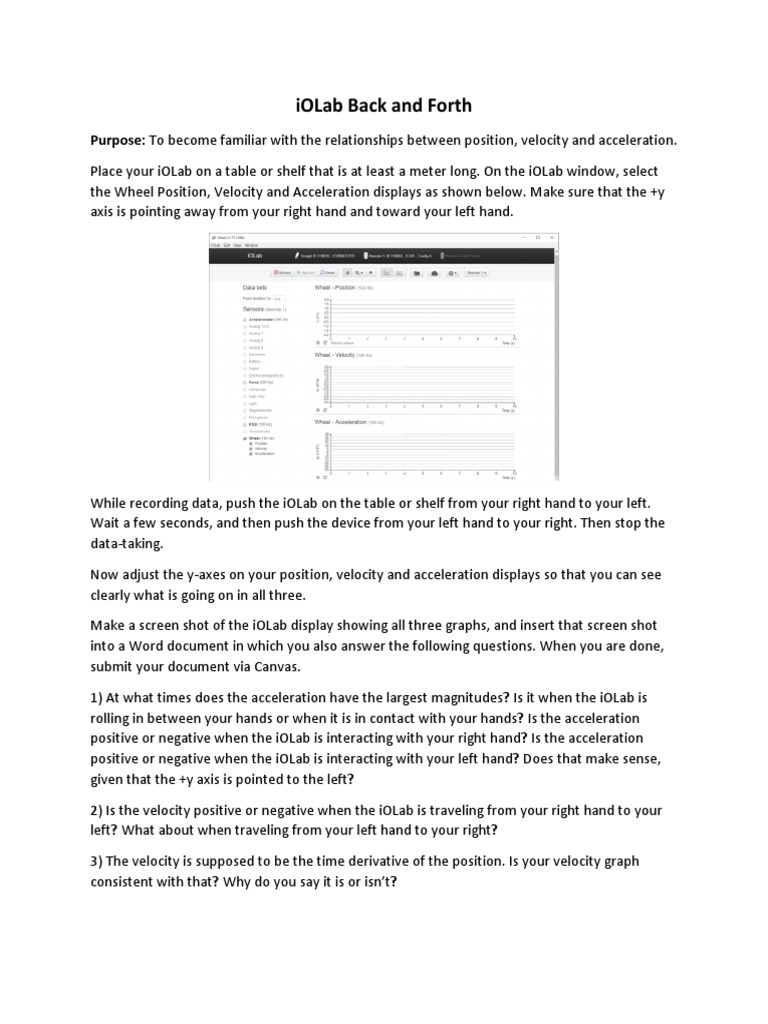 iOLab Position Velocity Acceleration | PDF