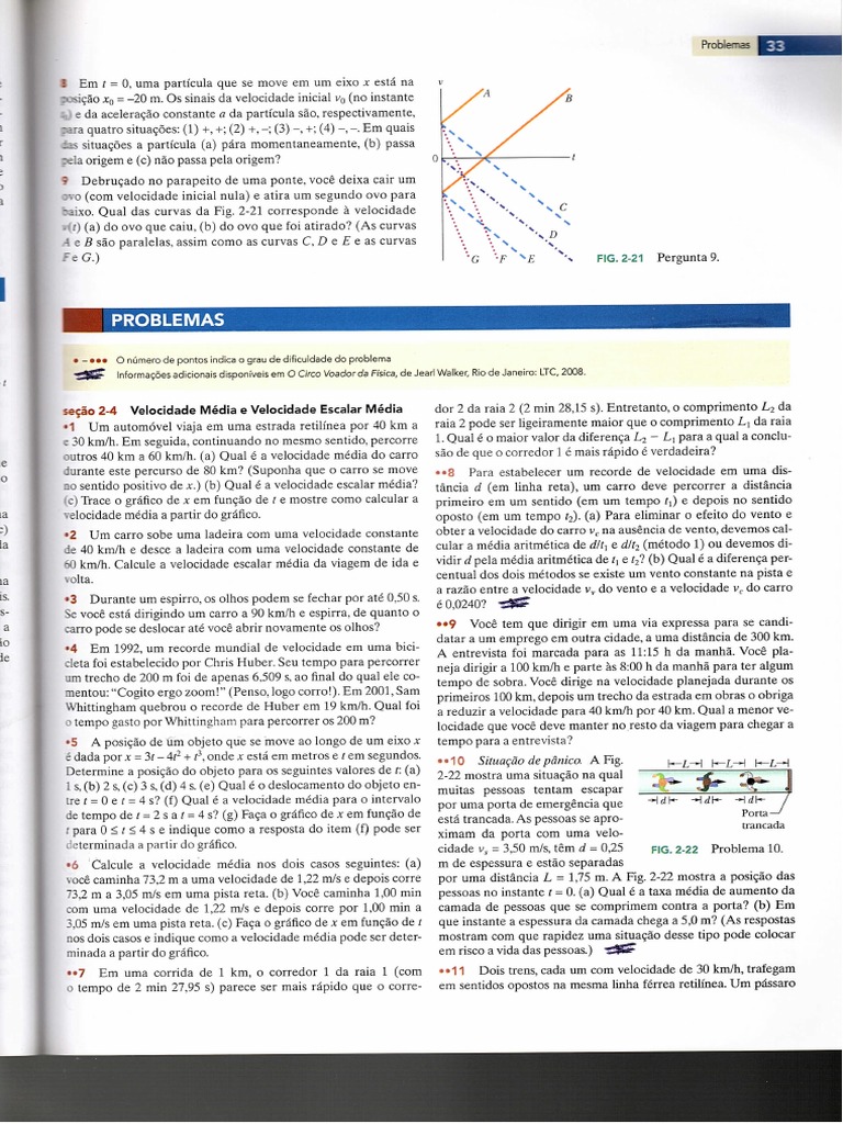 Exercícios Do Halliday-Capítulo-2-Escaneados | PDF | Tempo | Velocidade