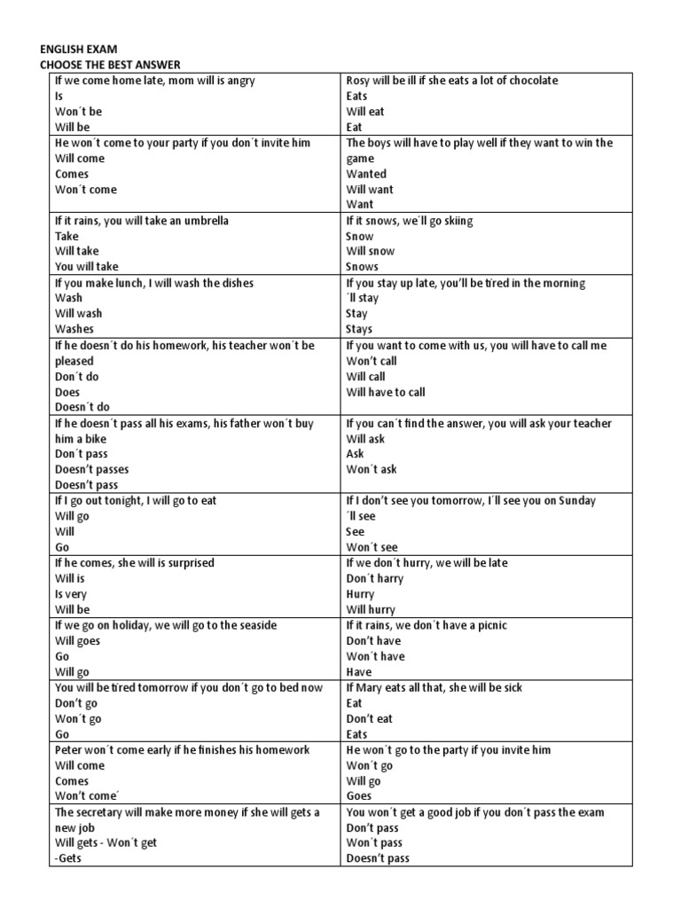 English Exam Choose The Best Answer | PDF | Foods