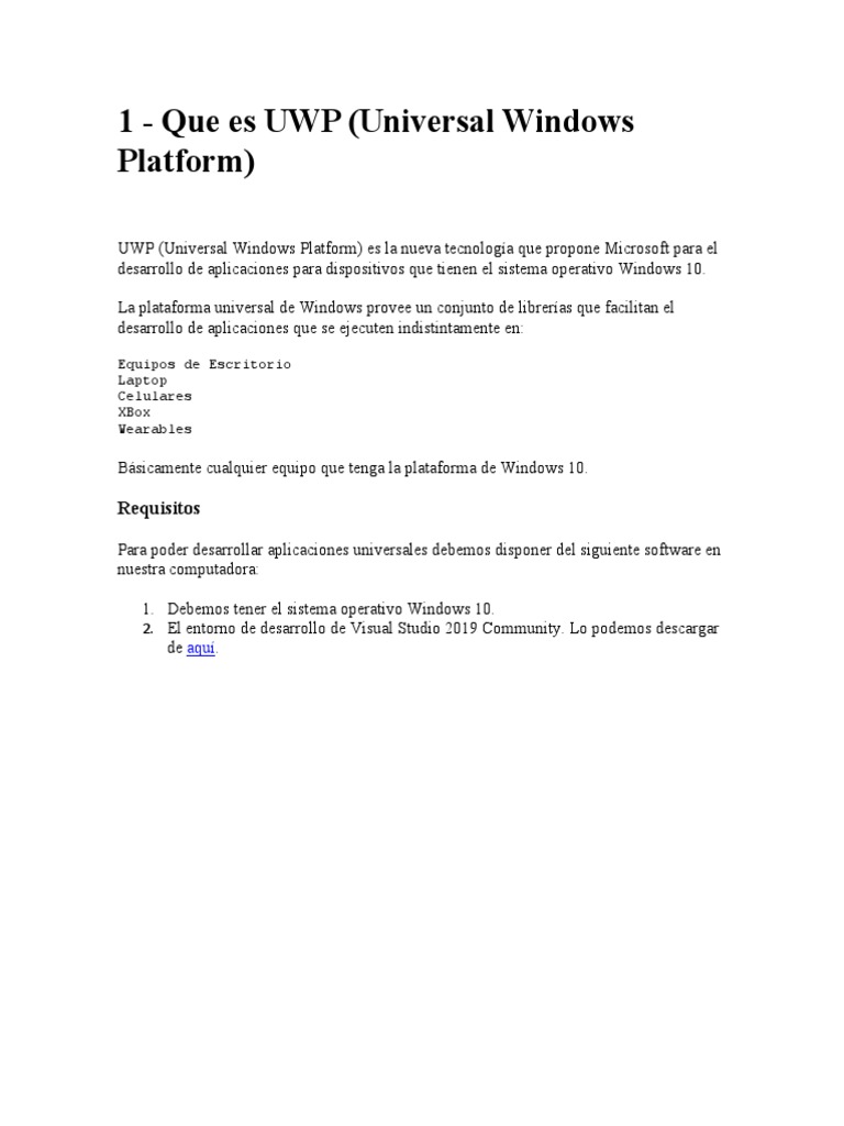 1 - Que Es UWP (Universal Windows Platform) : Requisitos | PDF | Microsoft Visual Studio ...