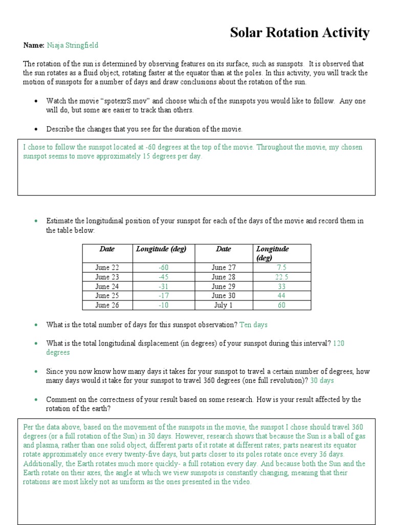Solar Rotation Activity | PDF | Longitude | Sun
