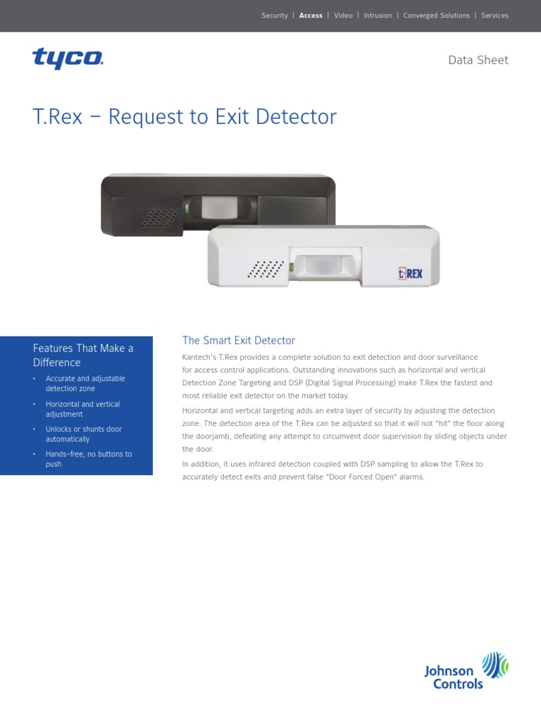 T.Rex - Request To Exit Detector: Data Sheet | PDF | Relay | Door