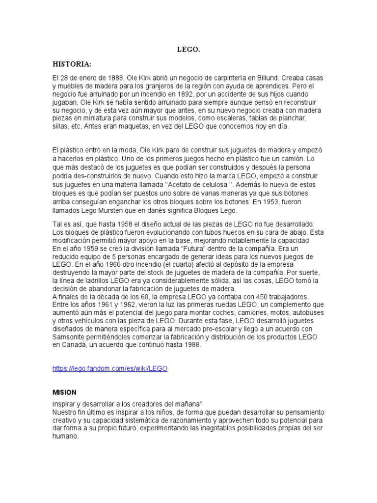 Historia y evolución de LEGO | PDF | Juguetes