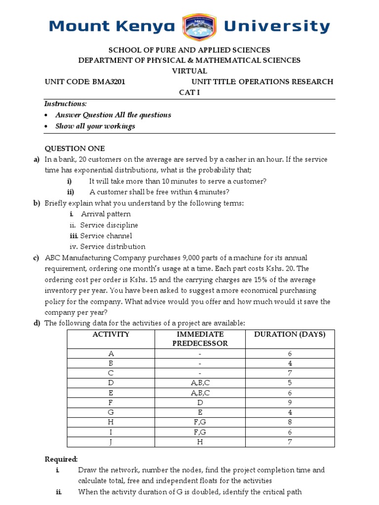 Instructions: Answer Question All The Questions Show All Your Workings | Download Free PDF ...