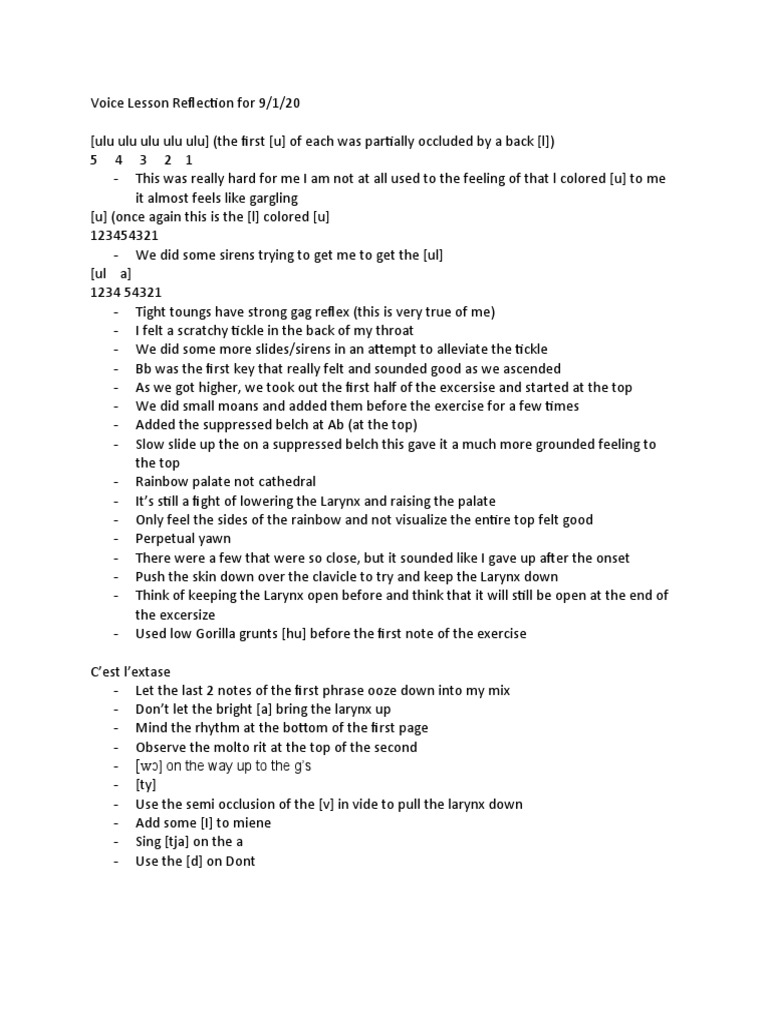 Voice Lesson Reflection Insights | PDF