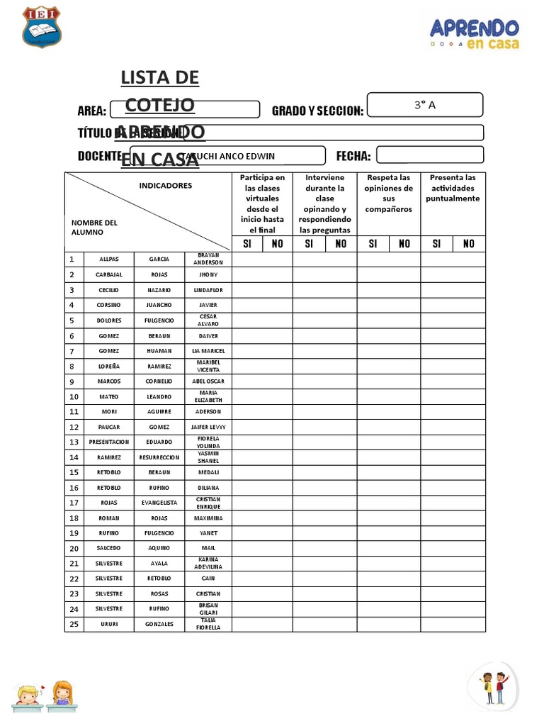 Lista de Cotejo Aprendo en Casa | PDF