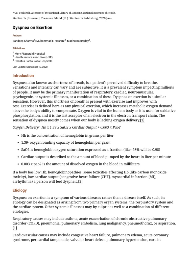 Dyspnea On Exertion - StatPearls - NCBI Bookshelf | PDF | Heart Failure ...
