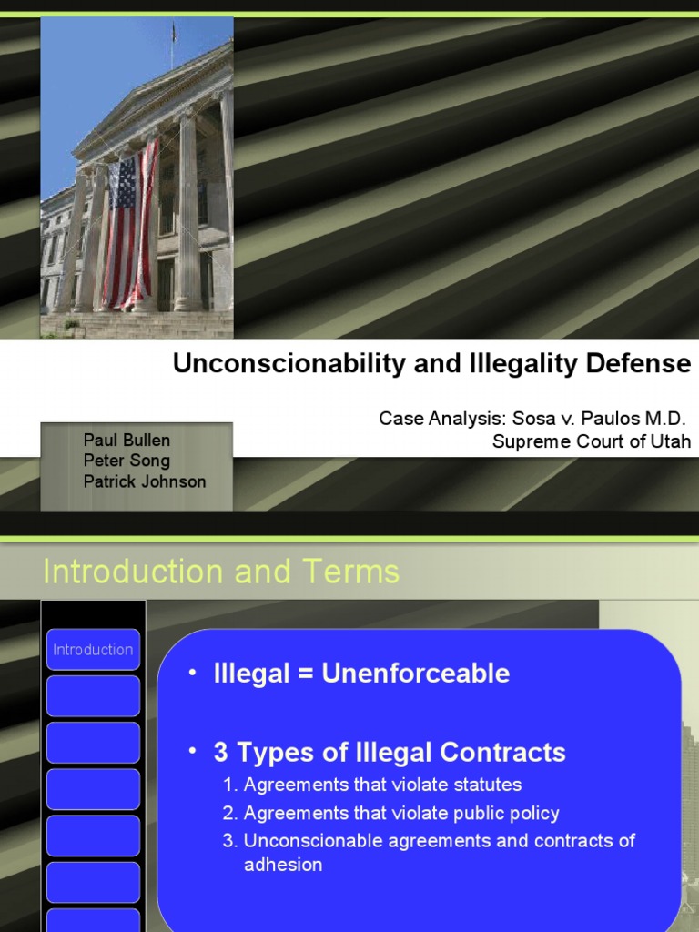 Unconscionability and Illegality Defense: Case Analysis: Sosa v. Paulos ...