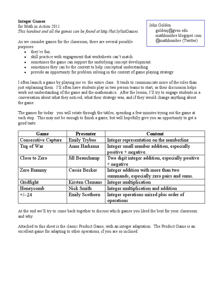 Game Presenter Content: This Handout and All The Games Can Be Found at ...