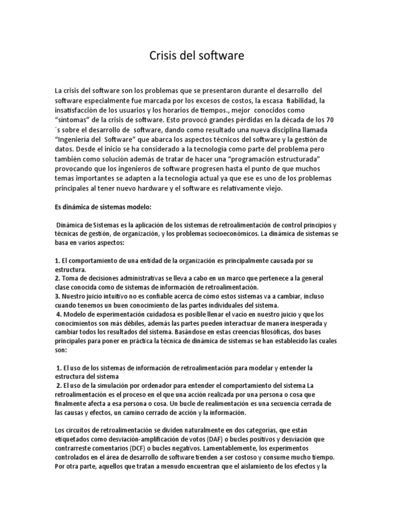 Crisis Del Software | PDF | Realimentación | Ingeniería de software