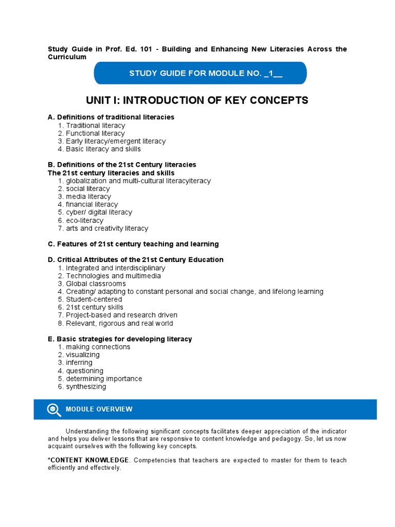 Unit I: Introduction of Key Concepts: Study Guide For Module No. - 1 ...