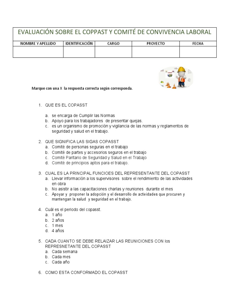 Evaluación del COPASST y Comité Laboral | PDF | Salud y bienestar ...