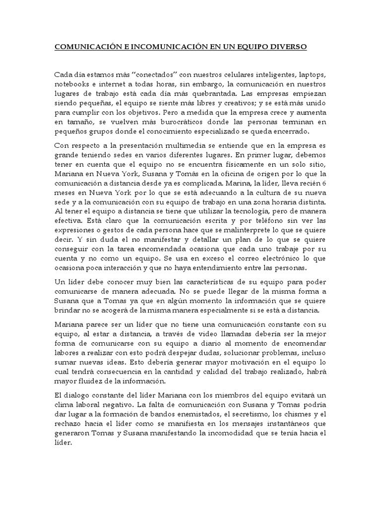 Comunicación e Incomunicación en Un Equipo Diverso | PDF | Comunicación ...