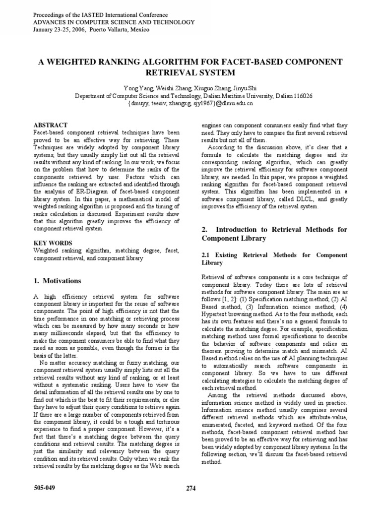 A Weighted Ranking Algorithm For Facet-Based Component Retrieval System | PDF | Information ...
