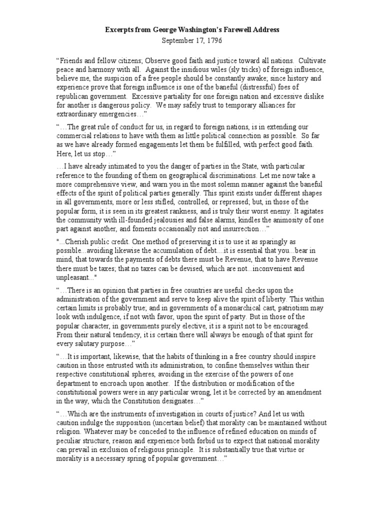 Excerpts From George Washington's Farewell Address | PDF | Morality ...