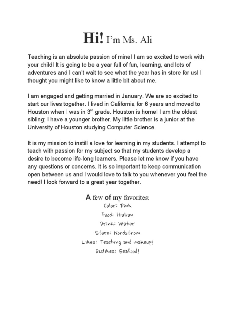 Parent Welcome Letter | PDF