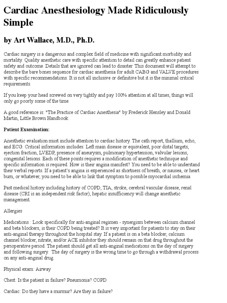 Cardiac Anesthesia Made Ridiculously Simple | Download Free PDF ...