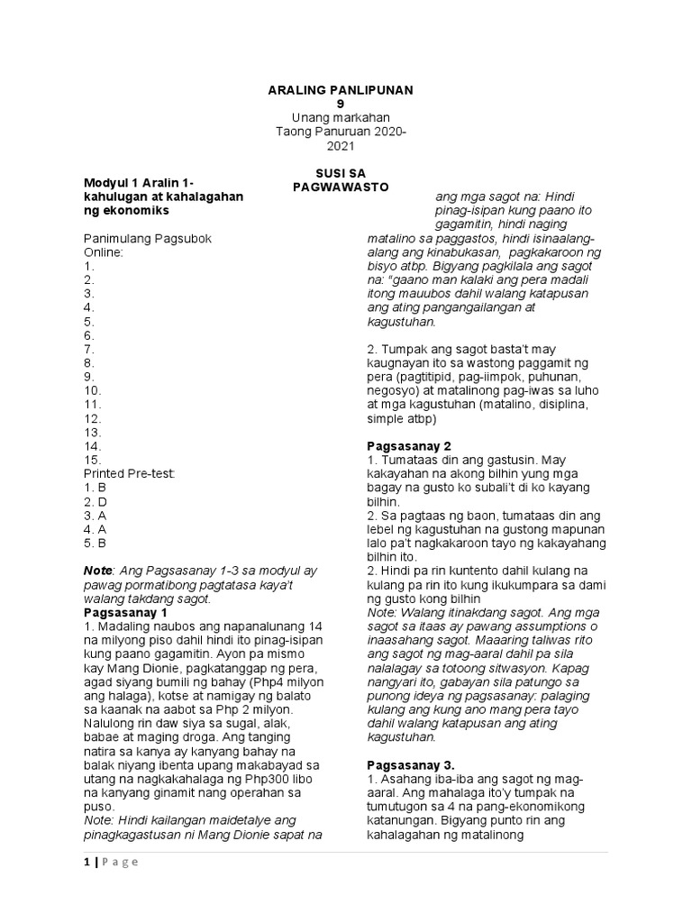 Key To Correction 1st Quarter | PDF