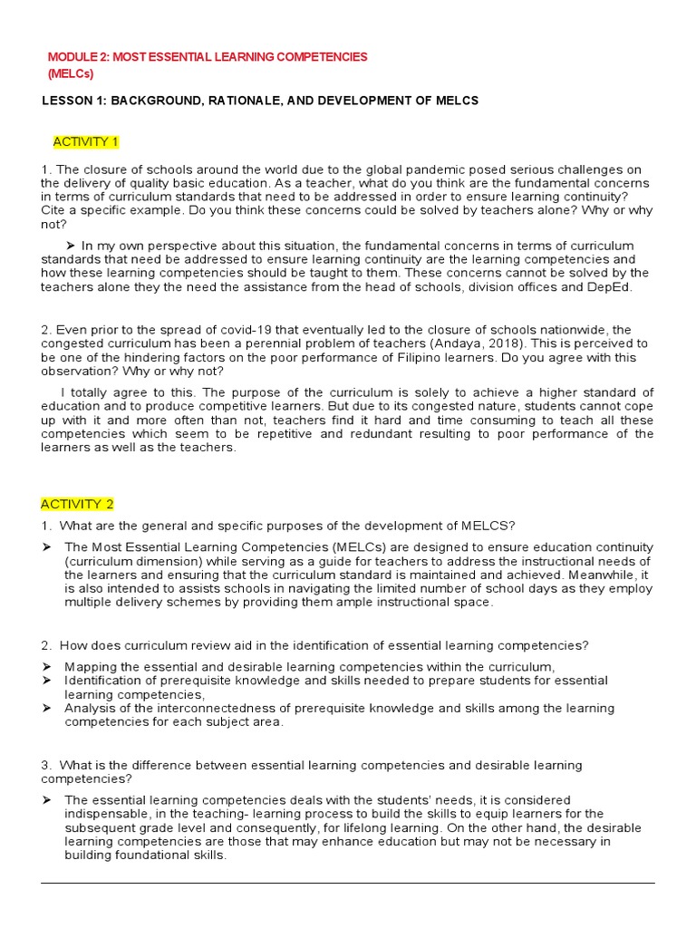 Lesson 1: Background, Rationale, and Development of Melcs: Module 2 ...