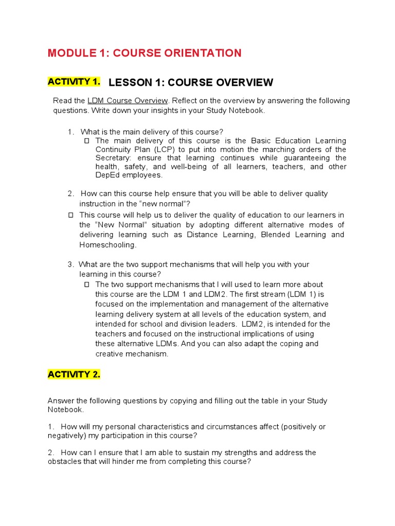 Module 1: Course Orientation | Download Free PDF | Teachers | Facilitator