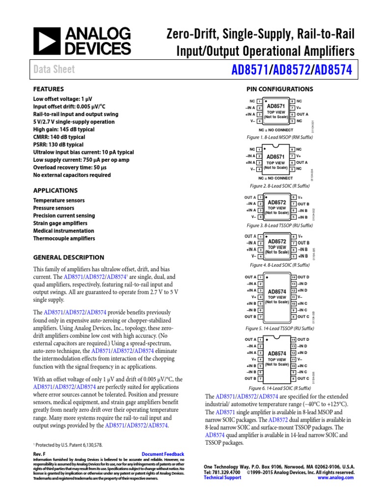 Zero-Drift, Single-Supply, Rail-to-Rail Input/Output Operational Amplifiers | PDF | Amplifier ...