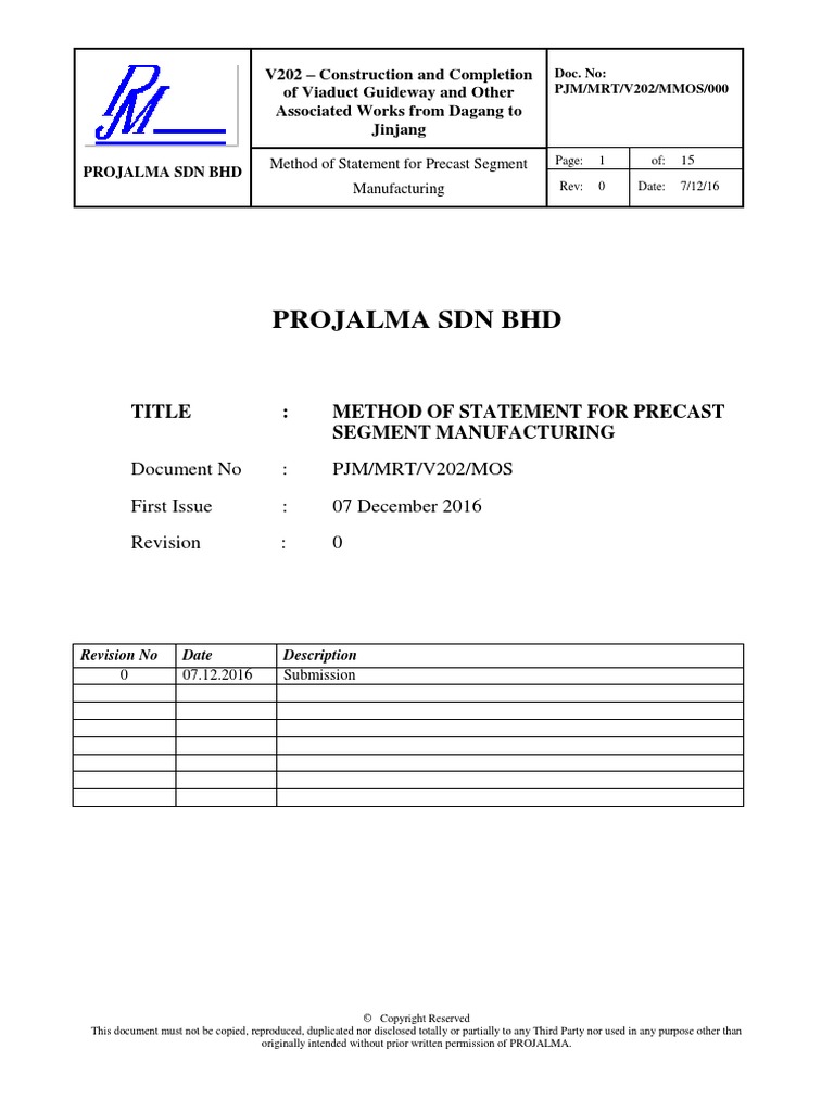 Segment Manufacturing Method Statement | PDF | Concrete | Surveying