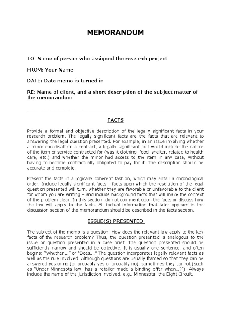 Legal Memo Template | PDF | Memorandum | Question