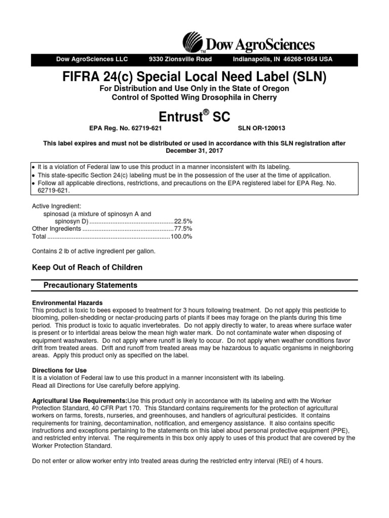 Etiqueta Entrust 24 SC PDF | PDF | Pest Control | Agriculture